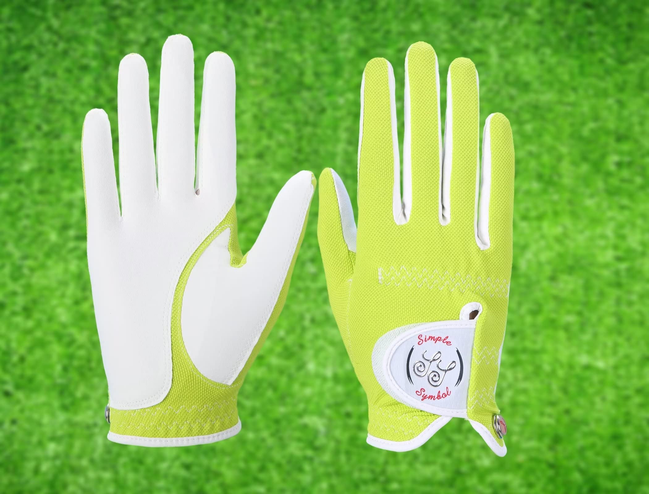 SIMPLE SYMBOL Women's RainGrip Golf Glove Two Pack,Hot Wet Weather Comfort,(Two Left Hands Or Two Right Hands Or One Pair) Four Colors to Choose from Pink/Purple/White/Green(Green,S,Right)