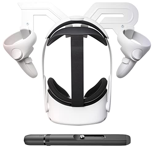 SINBEAUTIES VR Wall Mount Storage Stand Hook and Cleaning Pen for Quest 2 / Pro / 1, PSVR 2, Rift S, HP Reverb G2, HTC Vive, Vive Pro, Cosmos, Valve Index and Mixed Reality Headsets(White,2-in-1)