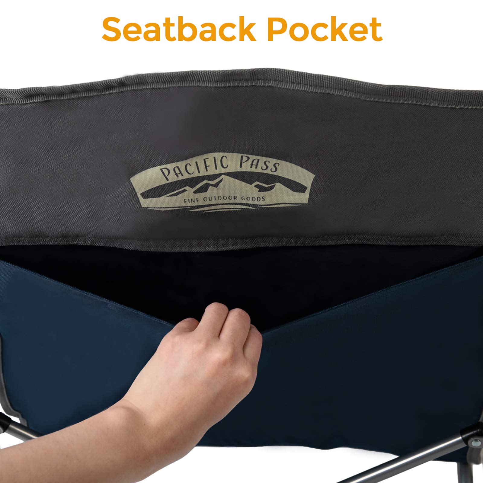 Pacific Pass Lightweight Camp and Beach Chair w/ Built-In Cup Holder, Includes Carry Bag - Navy/Gray