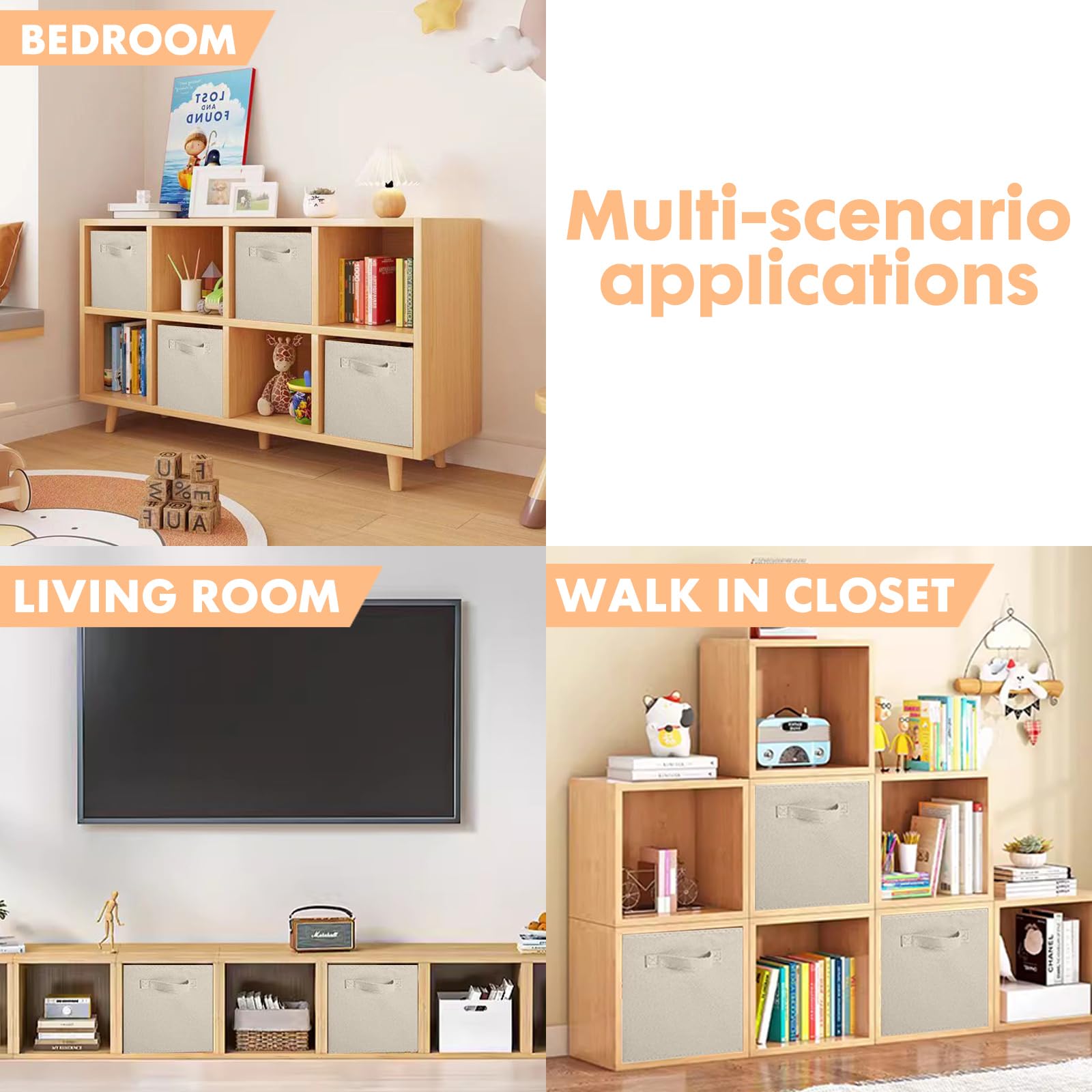 ShellKingdom Storage Bins, Foldable Fabric Storage Cubes And Cloth Storage Organizer Drawer For Closet And Toys Storage,2 Pack（Beige）