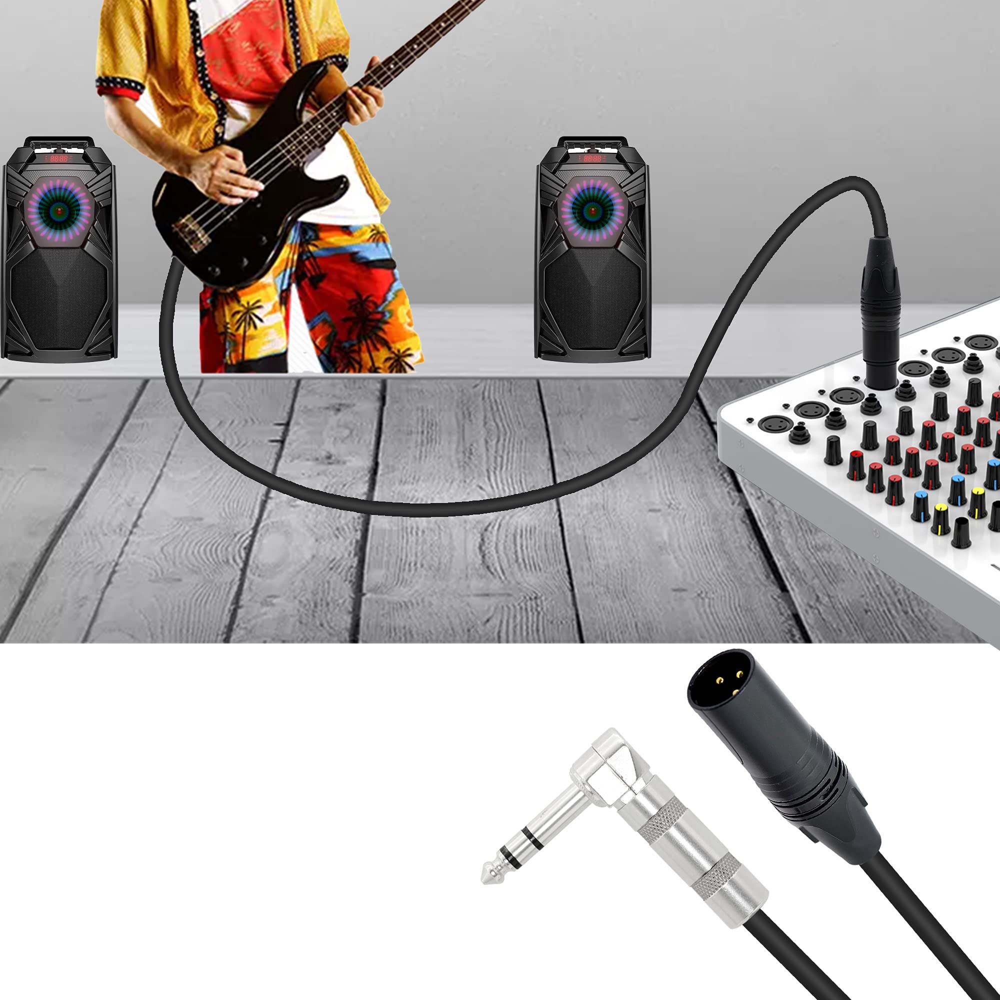 PNGKNYOCN 1/4 to XLR Cable 90 Degree Right Angle 6.35 mm TRS Male Plug to XLR Male Plug Audio Stereo Microphone Cable for Speakers, Stage, DJ and More(50cm)