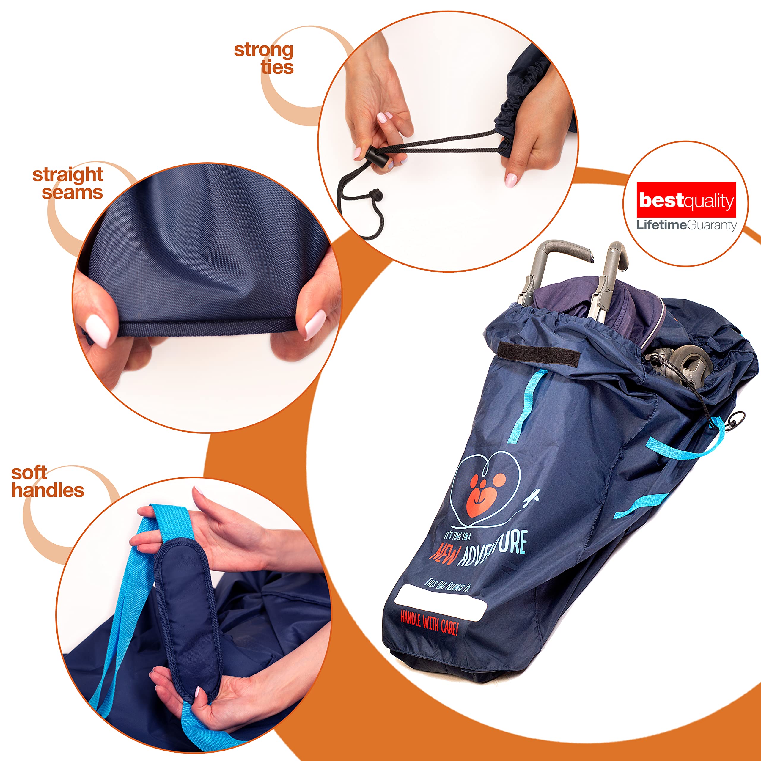 MyEasy Stroller Travel Bag for Airplane - Gate Check Bag for Stroller - Durable Stroller Cover for Airplane - Stroller Bag for Air Travel fits Single and Double Baby Strollers