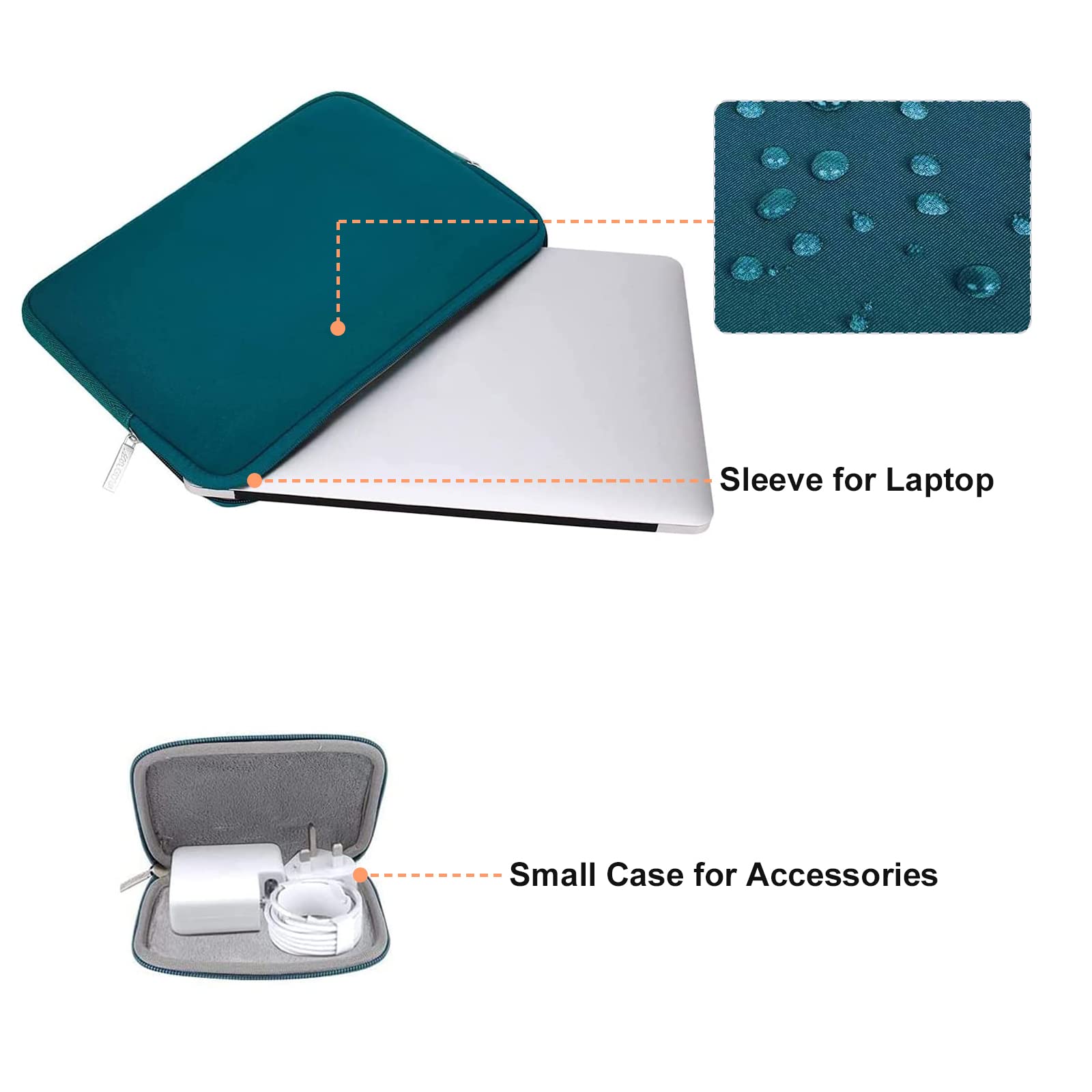 MOSISO Laptop Sleeve Compatible with MacBook Air 13 inch M3 A3113 M2 A2681 M1 A2337 A2179 A1932 / Pro 13 M2 M1 A2338 A2251 A2289 A2159 A1989 A1706 A1708, Neoprene Bag with Small Case, Deep Teal