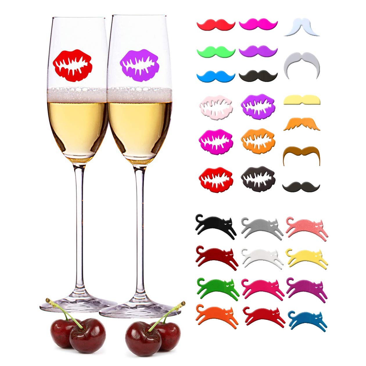 WZT 30 Pieces Silicone Drink Markers Wine Glass Markers Wine Charms Wine Glass identifier for Bar Party Family Drink Charms Multi,Dinner Parties
