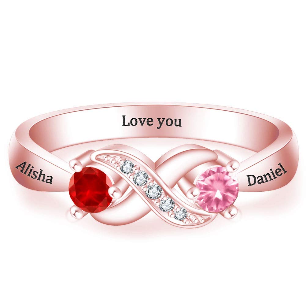 Shineyou Custom Infinity Rings with 2 Birthstones for Women Personalized Promise Rings for Her 925 Sterling Silver Ring Mother's Day Gift