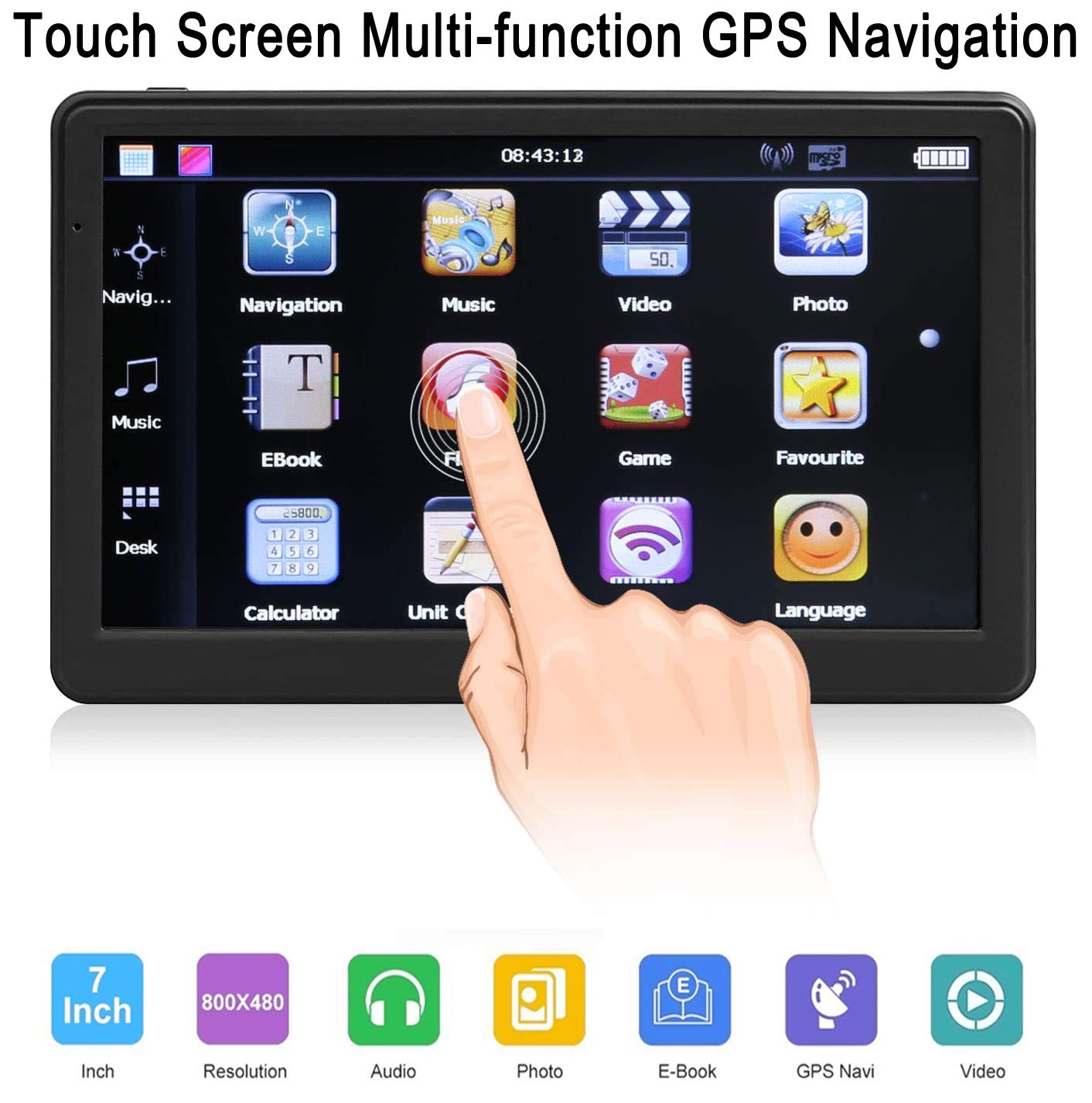 NAVRUF GPS Navigation for Car 7 Inch HD with High Resolution Touch Screen Real Voice Direction Vehicle GPS Navigator Lifetime Map Updates (Dark Gray)
