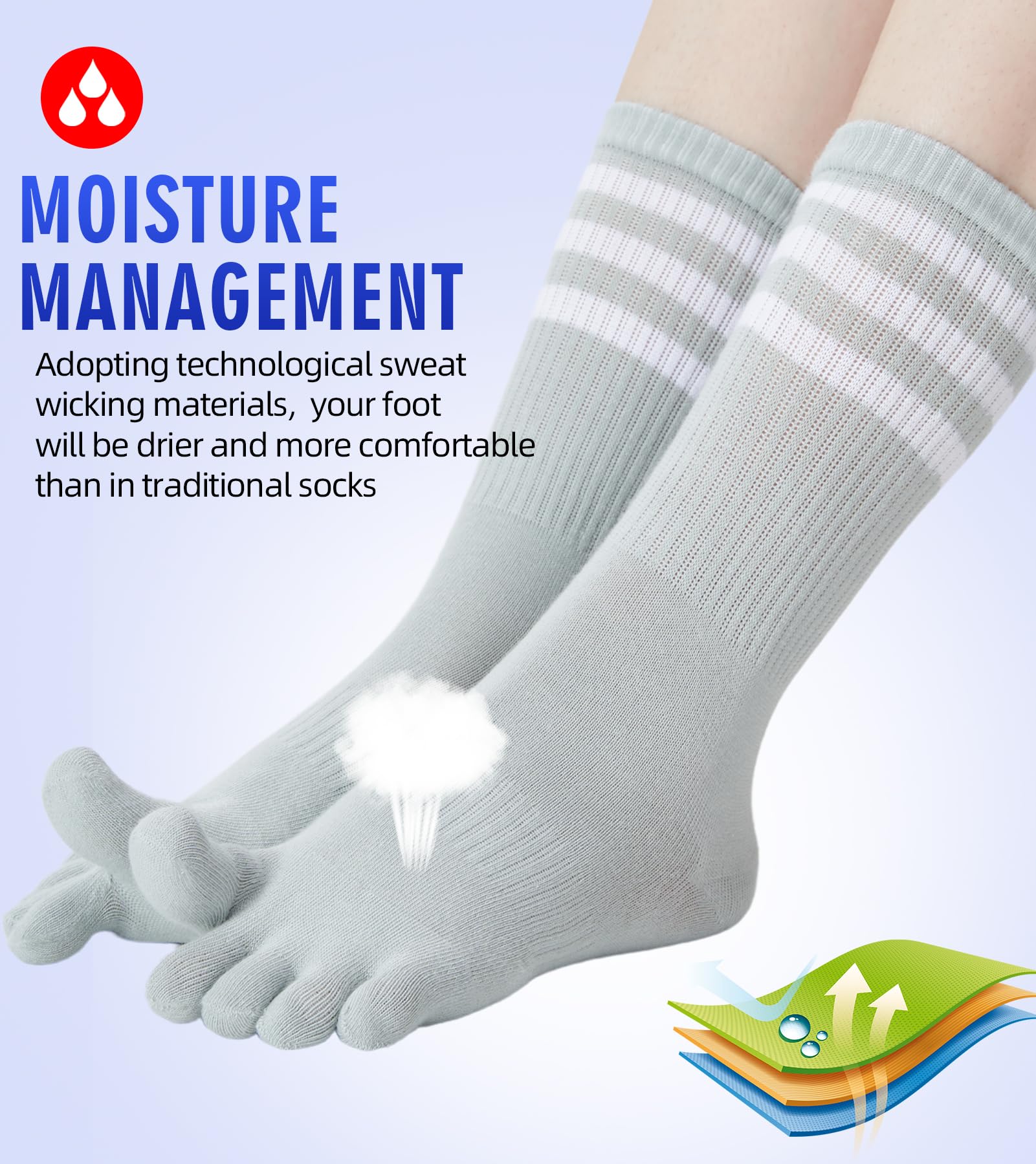Women Toe Socks Running Wicking 5 Finger Split Toe Crew Cotton Athletic 3 Pack