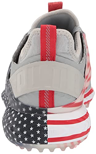 PUMA Men's Ignite Pwradapt Caged USA Golf Shoe, High Rise-Navy Blazer-High Risk Red, 9