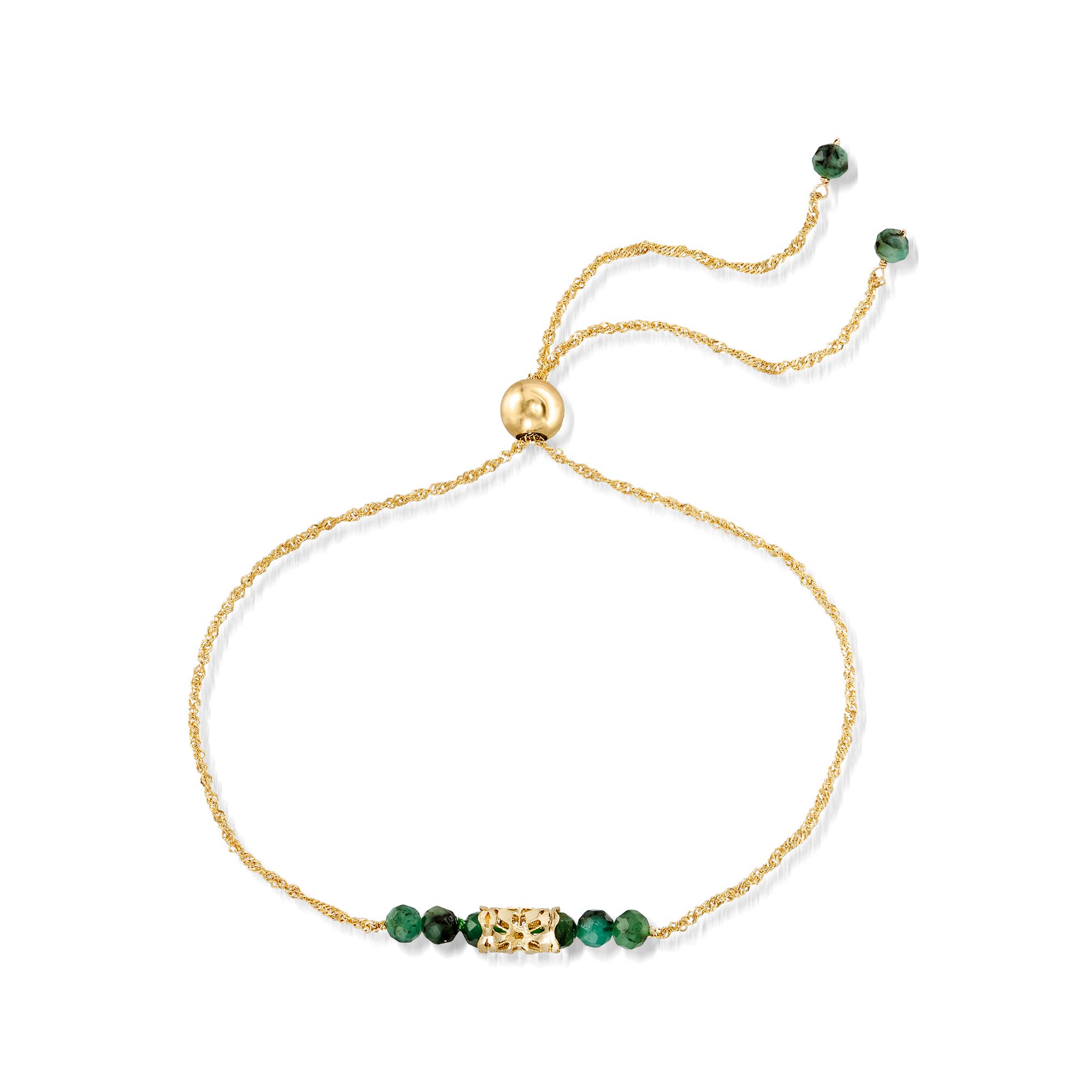 Ross-Simons 1.00 ct. t.w. Emerald Bead Bolo Bracelet in 14kt Yellow Gold