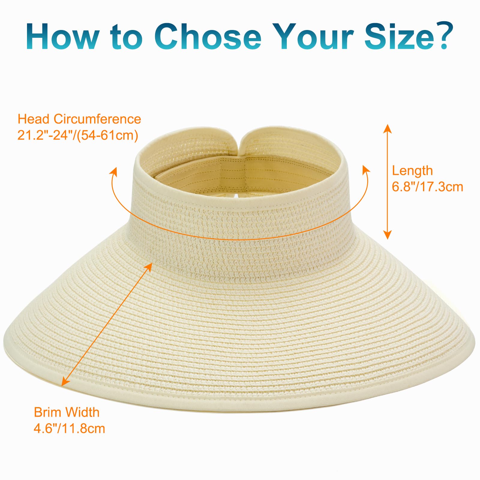 VIFUUR Sun Straw Hats Roll-up Ponytail Wide Brim Summer Visor for Womens Beach Hat Packable UPF UV Travel Brown