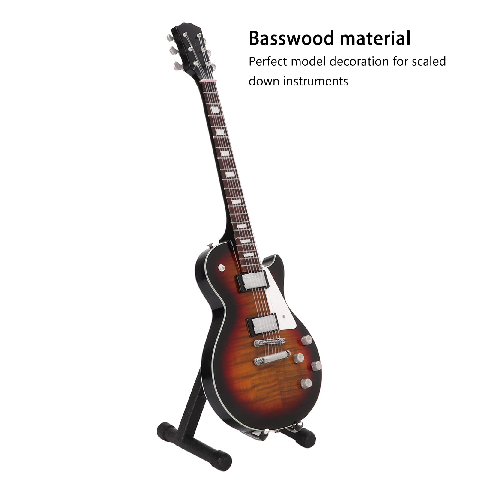 Wooden Miniature Electric Guitar with Stand and Case, Mini Musical Instrument Miniature Dollhouse Model, Exquisite and Compact, Mini Guitar Model for Home Decoration