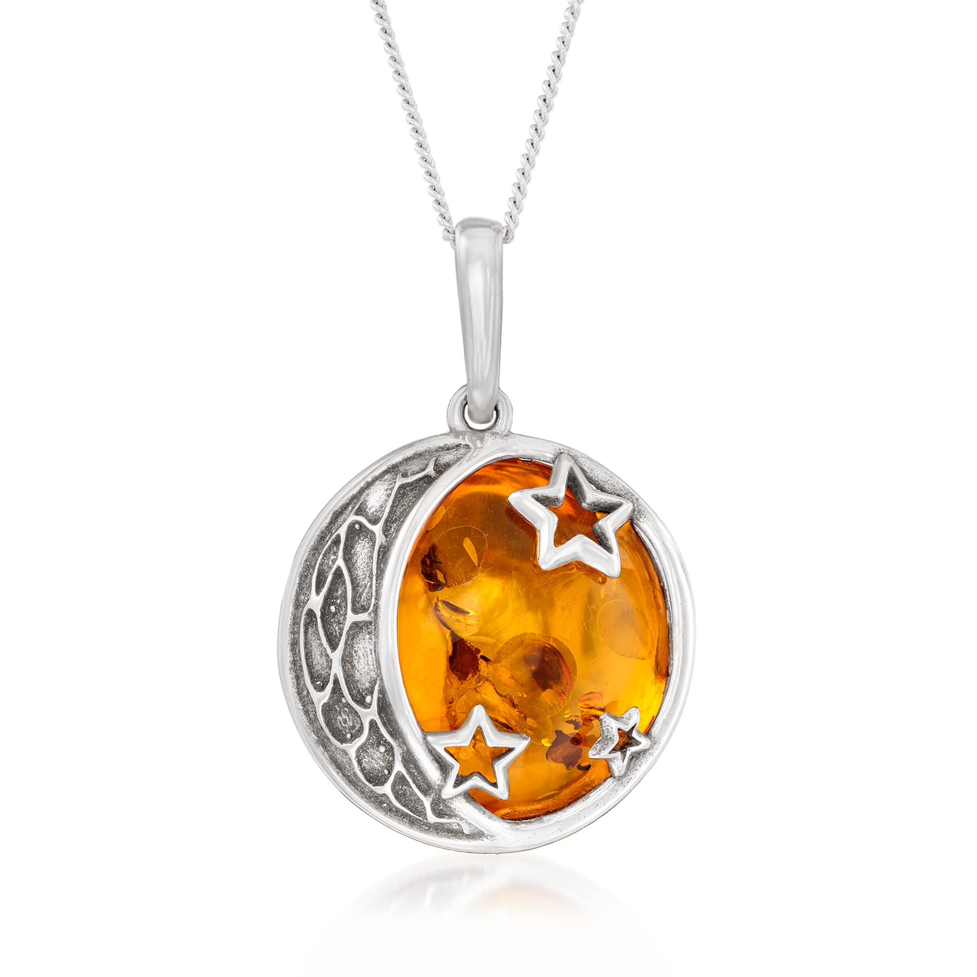 Ross-Simons Amber Moon and Stars Pendant Necklace in Sterling Silver. 18 inches