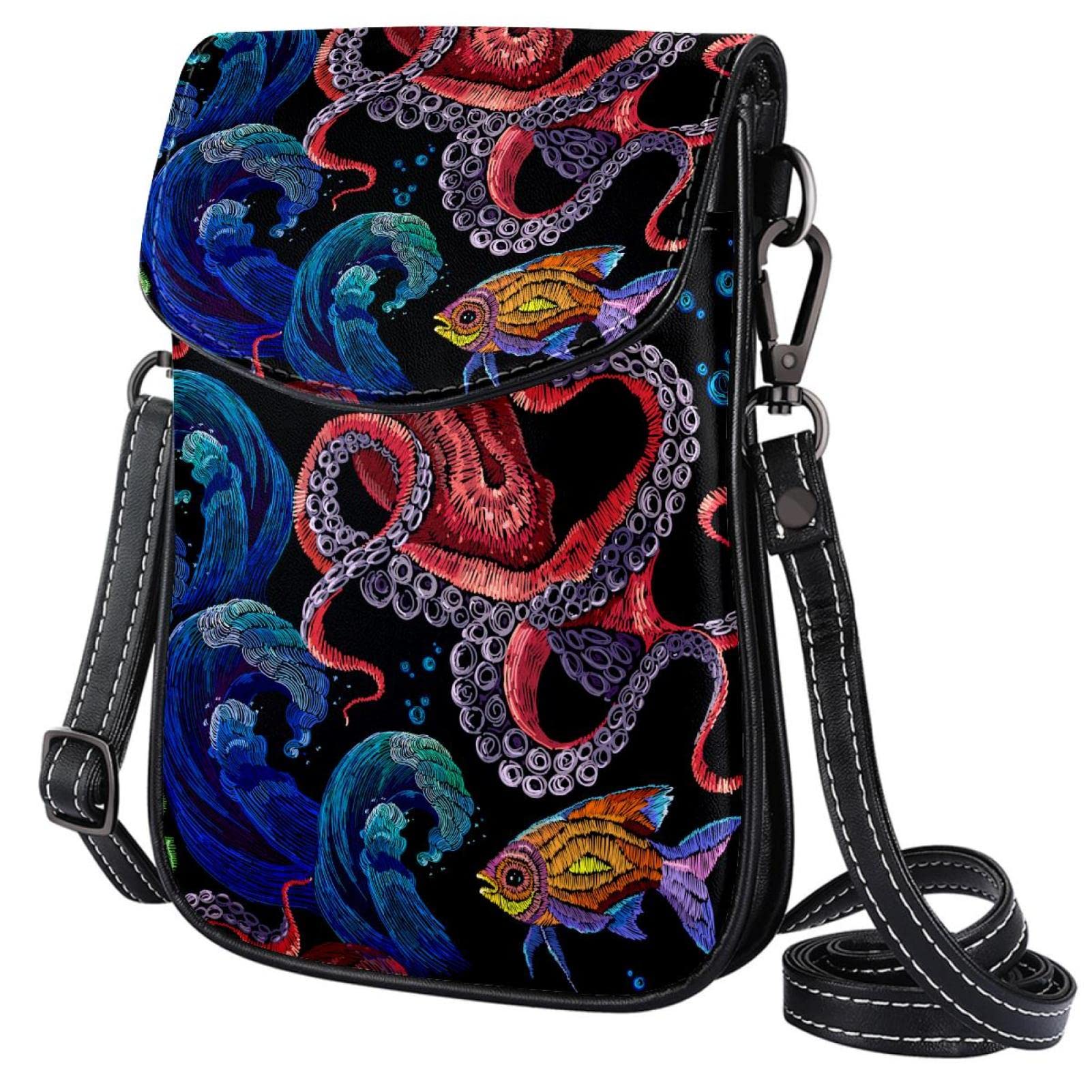 Small Crossbody Bag Octopus Fish Cell Phone Purse Wallet