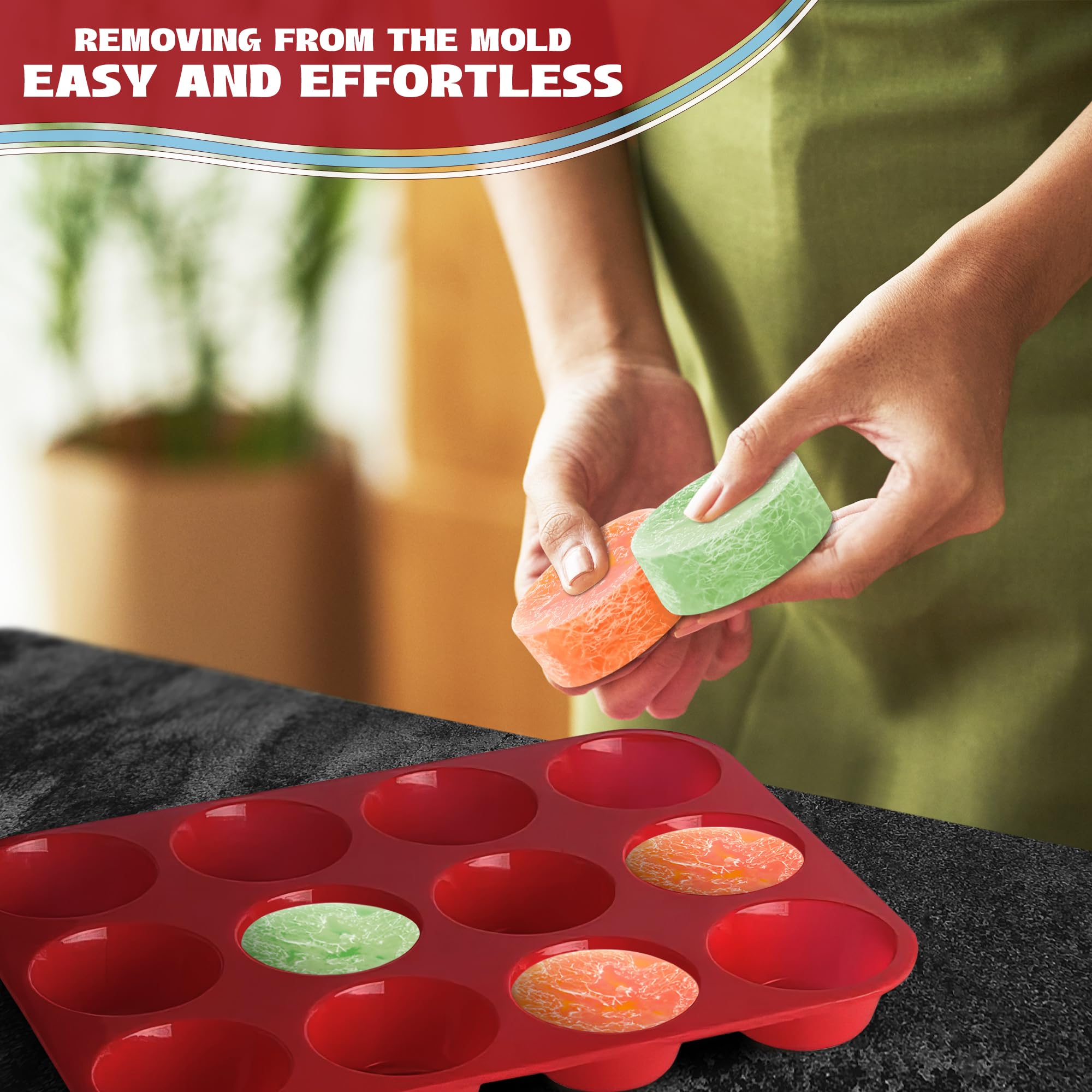 V TOWER 2Pcs Silicone Muffin Pans for Baking - 2 inch Deep Muffin Pan Silicone Molds for Baking Pans Nonstick Muffin Pan 12 Cavity - Silicone Muffin Pan Cupcake Silicone Molds Baking Pan Set
