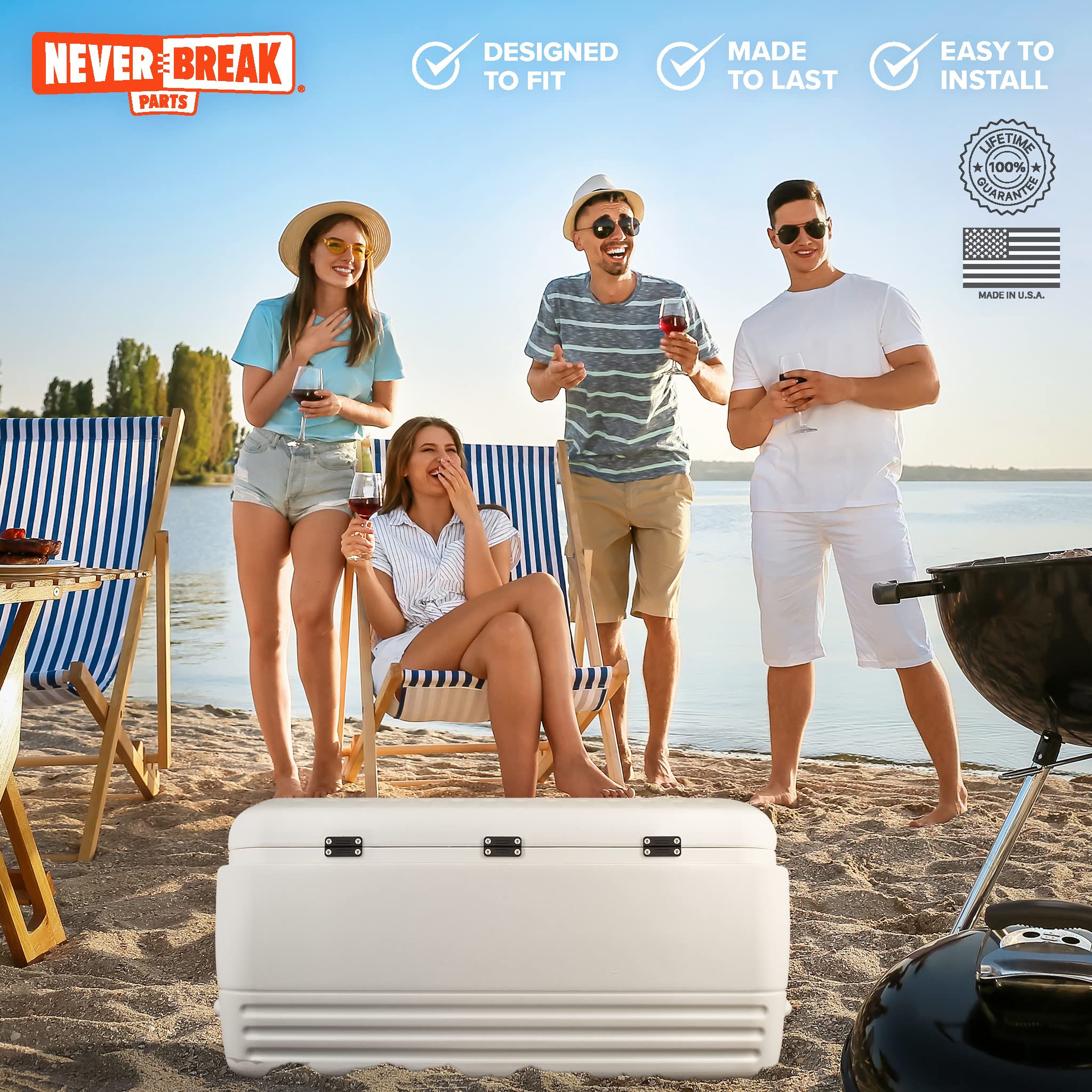 NeverBreak Parts - 3 Pack Black Igloo Cooler Hinges Replacement with Screws | High Strength Igloo Cooler Replacement Parts | Igloo Parts kit for ice chests