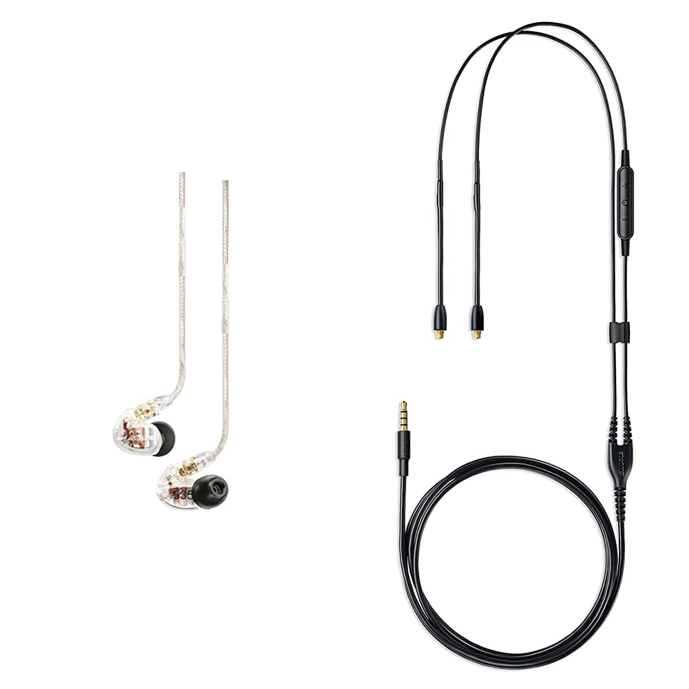Shure SE535-CL Professional Sound Isolating Earphones - Clear & RMCE-UNI Universal Communication Cable for Detachable SE Sound Isolating Earphones, Black