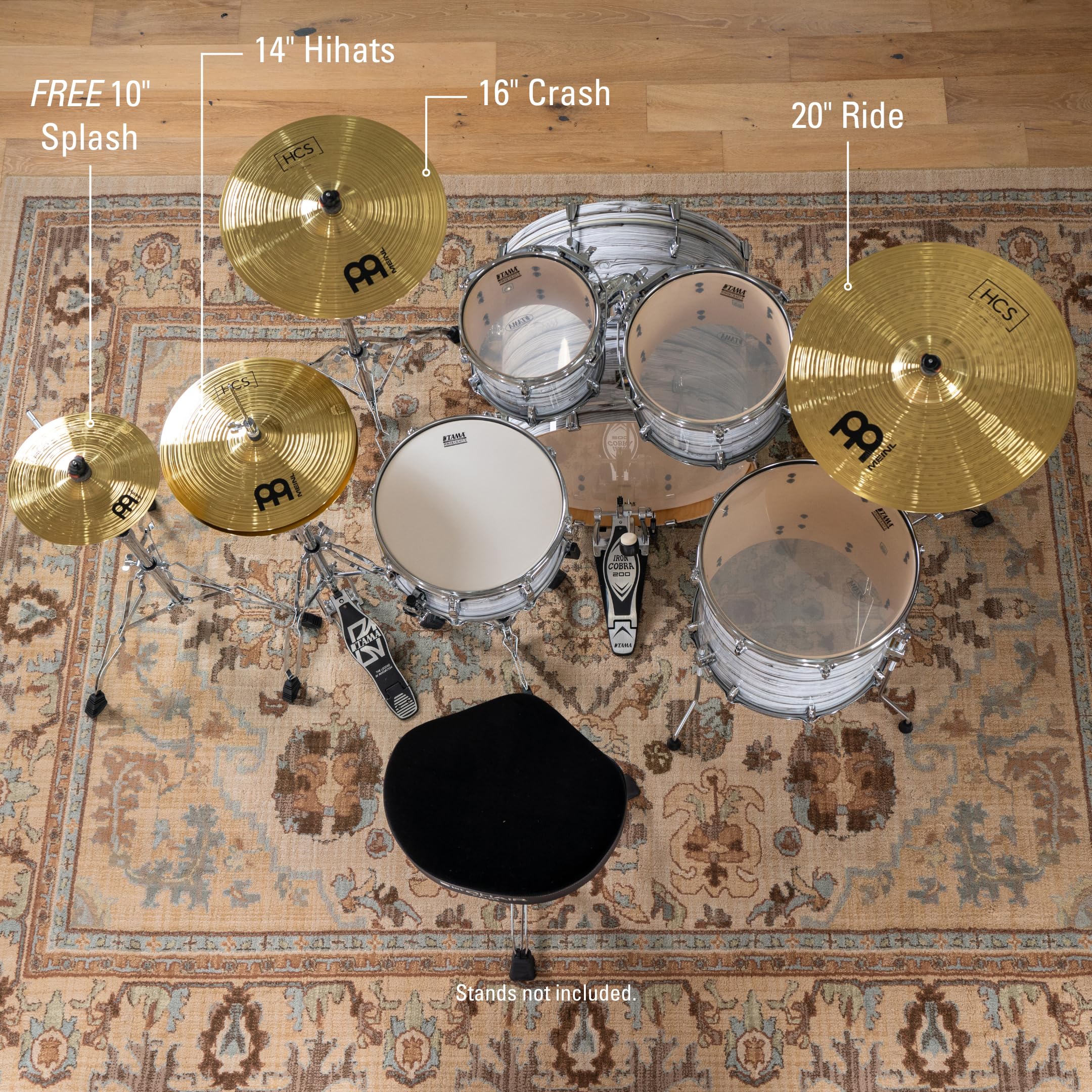Meinl Cymbal Set Box Pack with 14” Hihats, 20” Ride, 16” Crash, Plus a FREE 10” Splash – HCS Traditional Finish Brass – Made In Germany, 2-YEAR WARRANTY (HCS141620+10)