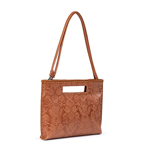The Sak Womens Linden Leather Crossbody, Tobacco Floral Embossed, One Size US