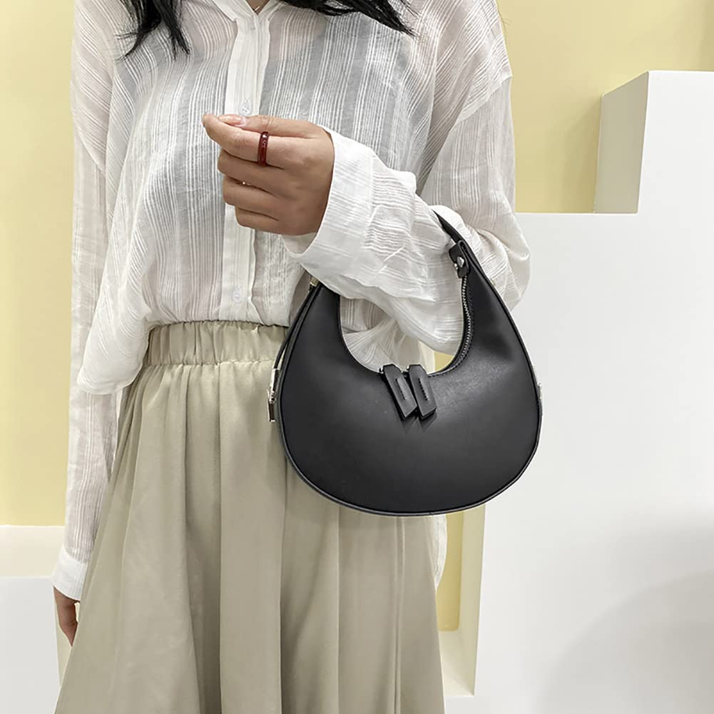 Women Underarm Purse Leather Small Shoulder Bag Crescent Hobo Bag Y2k Handle Dumpling Handbag with Zipper