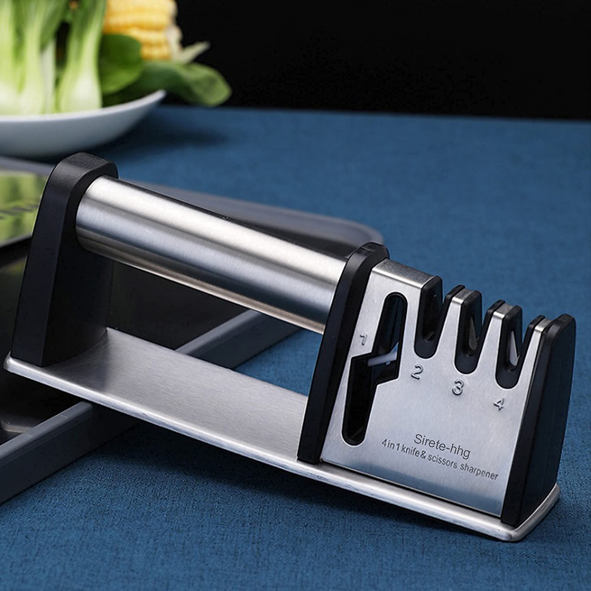 Sirete-hhg 4 in 1 Work Sharp Knife Sharpeners & Survival Tool , Kitchen Pro Knife Sharpener , Scissor Knife Sharpening Tool, Helps Repair and Polishing Blades, Black, 8.66in*2.56in*3.27in (A888)
