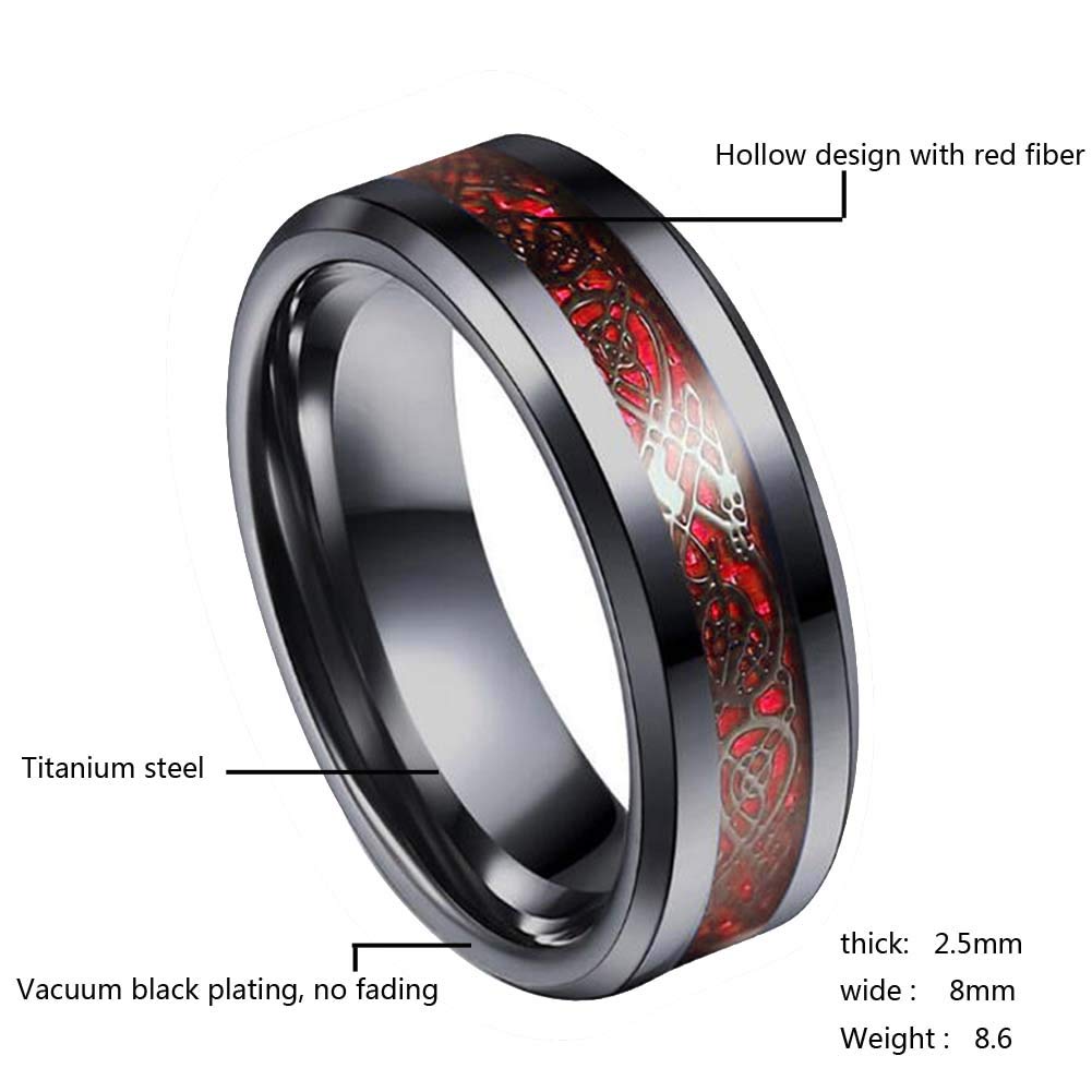 Ringcrown Couple Rings Black Plated Heart Red Cz Womens Wedding Ring Sets Crown Ring Titanium Man Wedding Bands(Please Buy 2 Rings for 1 Pair)