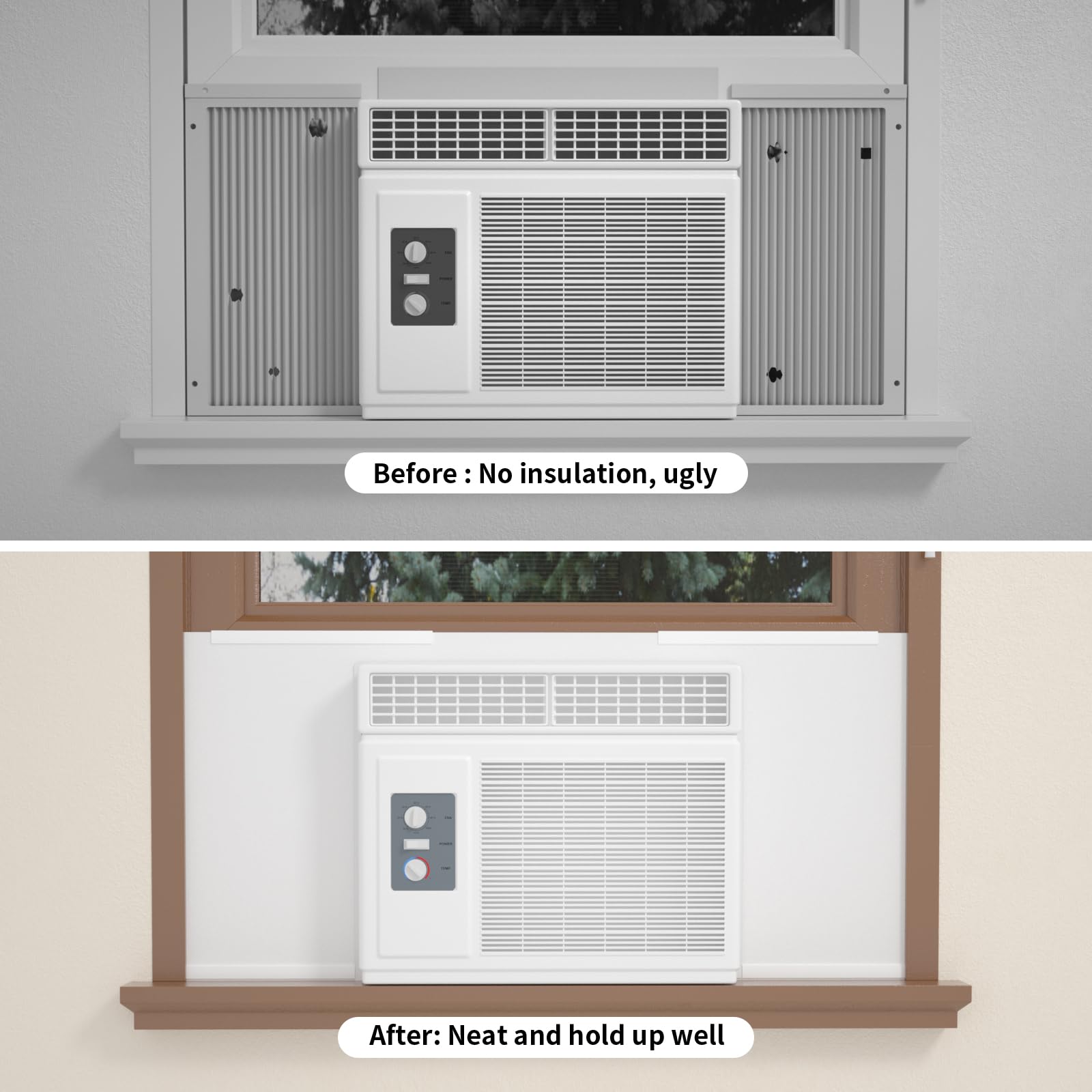 Window Air Conditioner Side Insulated Panel, WinterSummer Winter Heat and Draft Insulating,Insulation Foam Material,Equipped with 4 Edge Banding Strips 02 (WHITE)