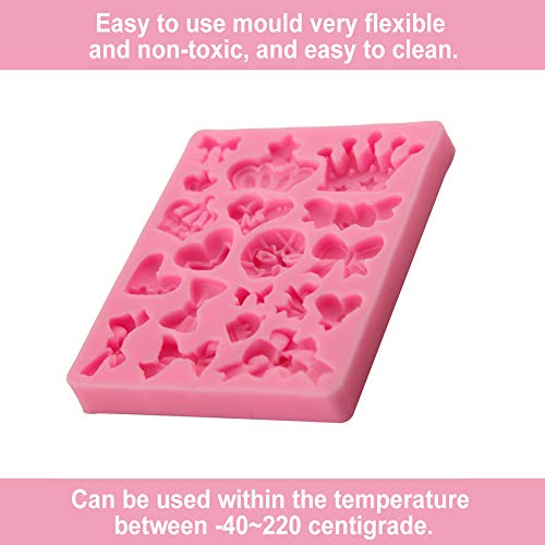 SIMUR 4 Pack Crown Fondant Candy Silicone Molds Bows Crown Heart Mold for Sugarcraft, Cake Decoration, Cupcake Topper, Chocolate, Pastry, Cookie Decor, Jewelry, Clay, Epoxy Resin, Crafting Projects