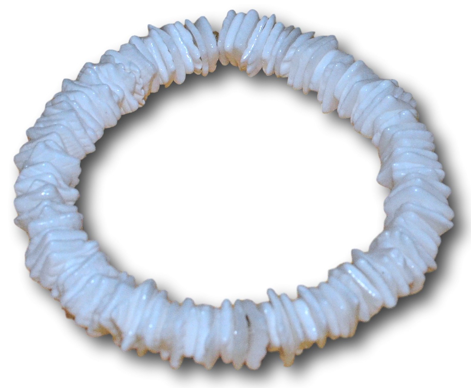 Native Treasure 7" Mens and Womens Polished White Rose Clam Chips Ark Shell Stretch Bracelet From the Philippines