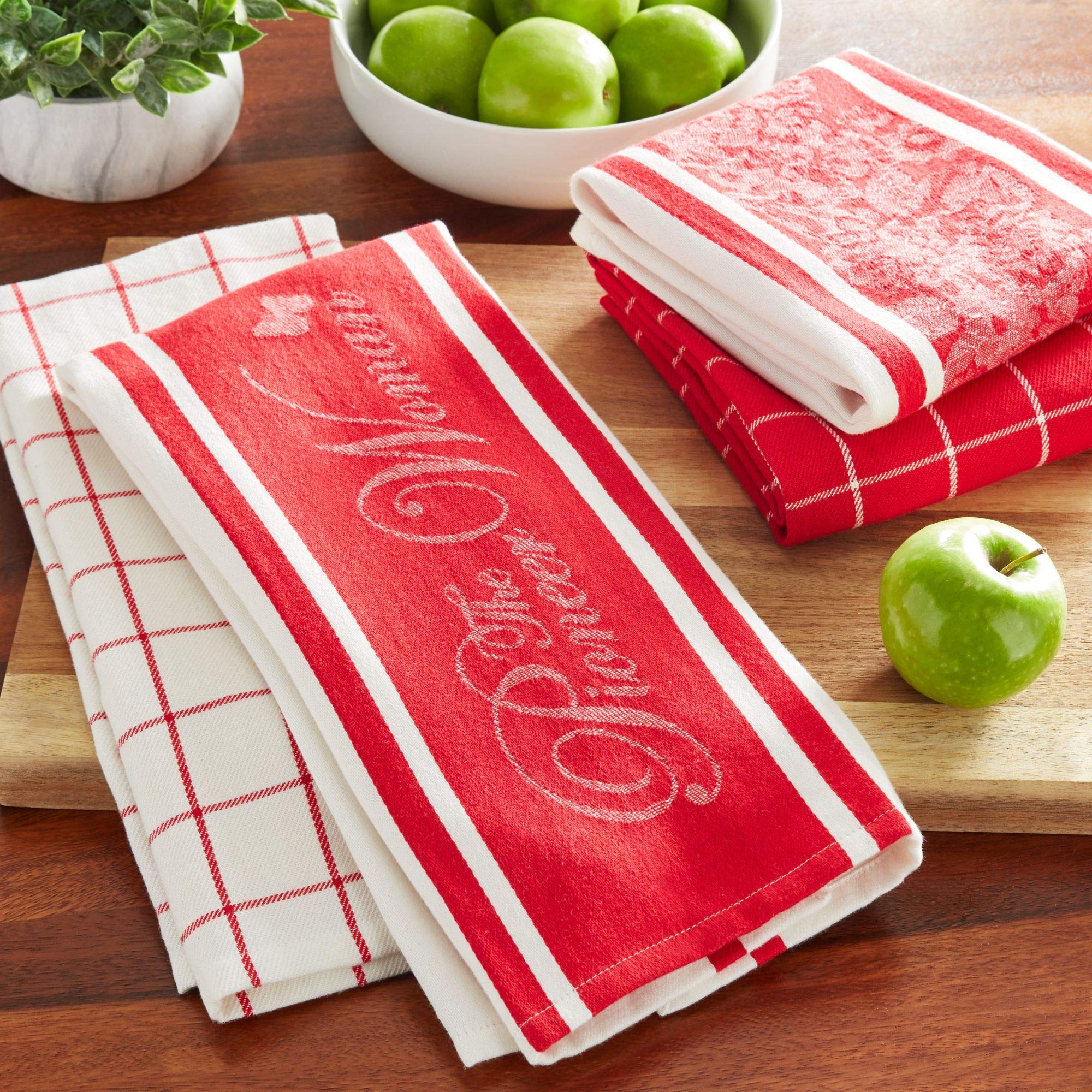 The Pioneer Woman Floral Kitchen Towels, Red and White, Set of 4