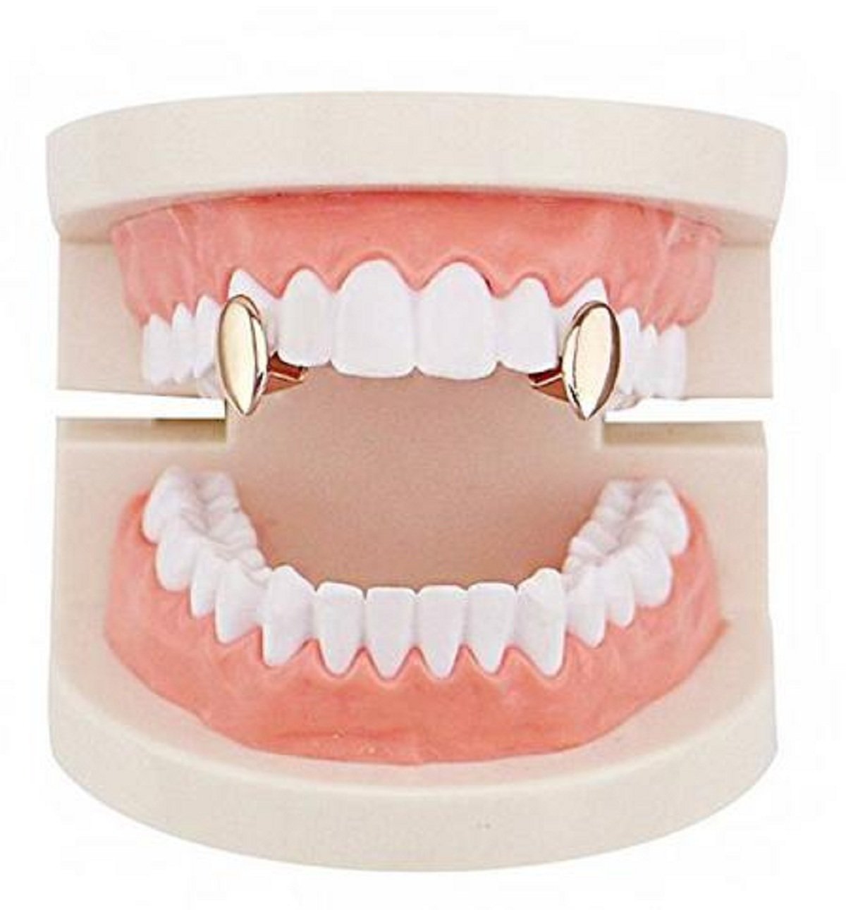 mainlead 4 PC 14k Gold Plated Vampire Dracula Single Metal Fangs Hip Hop Teeth Grills Set Rose Gold