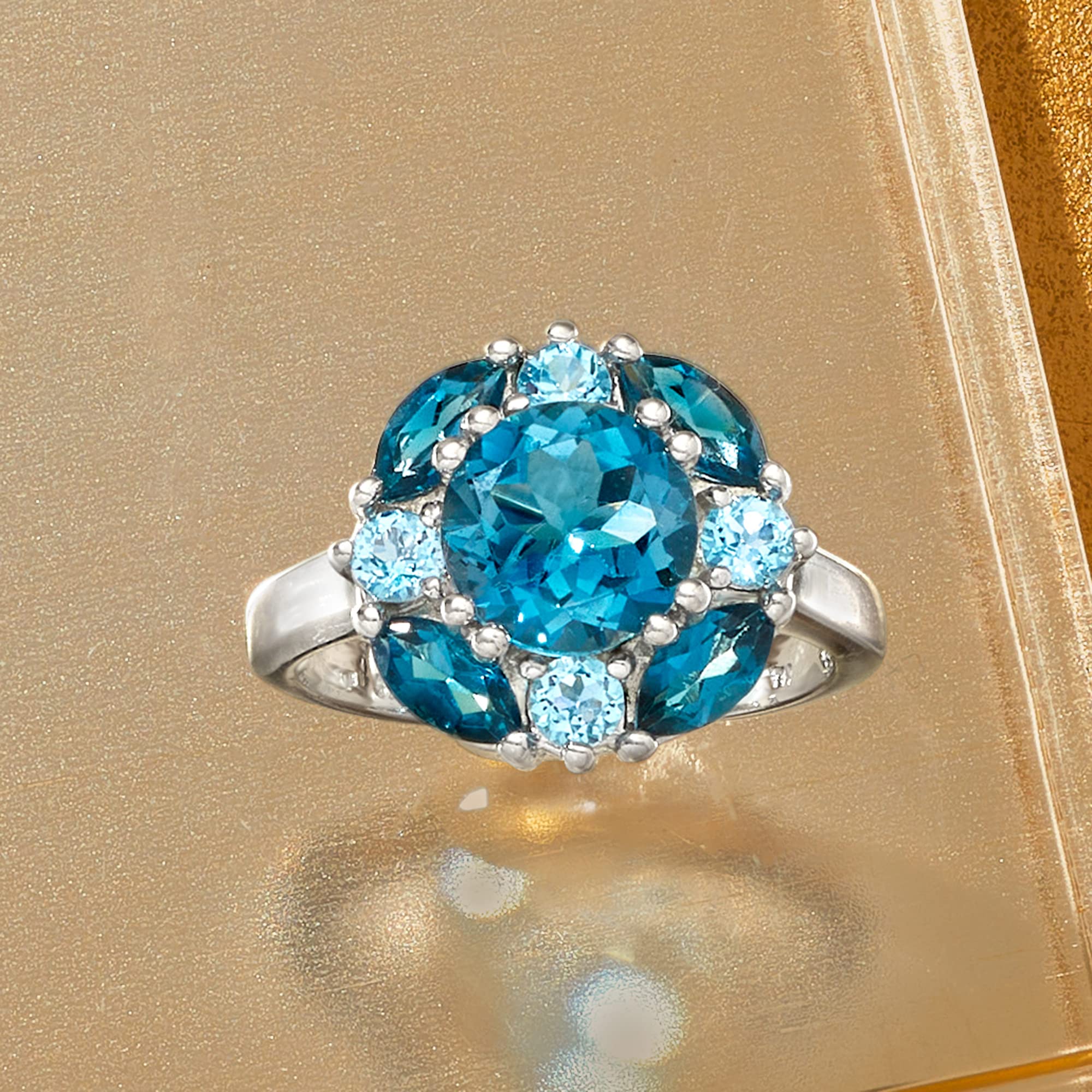 Ross-Simons 4.10 ct. t.w. London and Swiss Blue Topaz Ring in Sterling Silver. Size 9