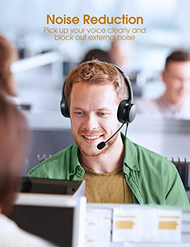 USB Headset with Microphone for PC, Adjustable Boom Mic, Inline Volume Control & Mute, Wired Cell Phone Headphones for Kids, 3.5mm Stereo Computer Headset for Home Office, Call Center, School