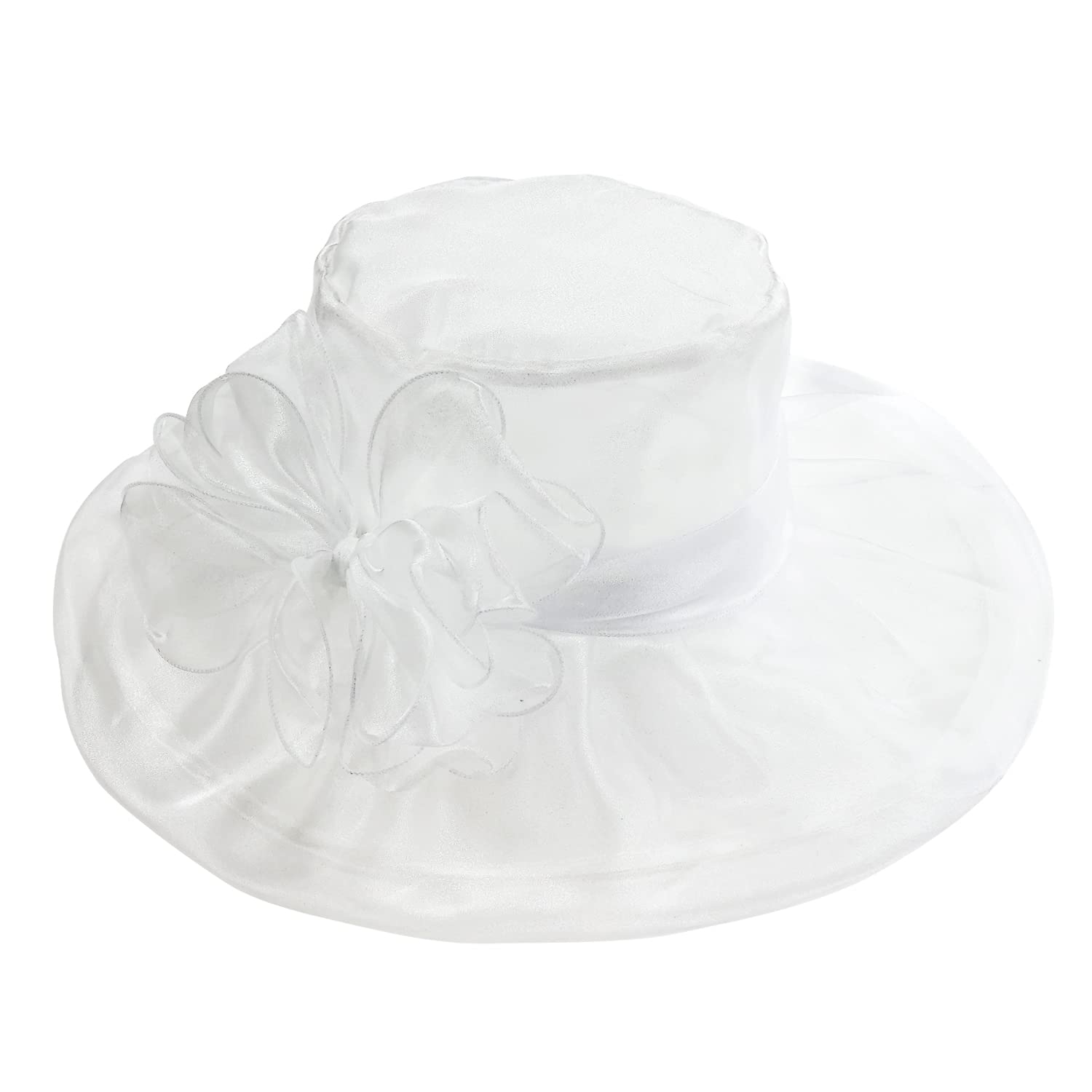 Women Girl Ladies White Tea Party Fascinator Hat Vintage Church Funeral Cocktail Easter British Organza Fascinators Dress Hats Top Headpiece Summer Beach Cap Spring Garden Sunday Party Accessories