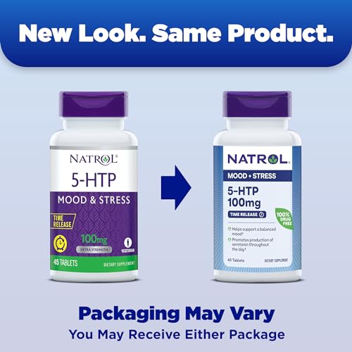 Natrol 5-HTP Time Release tablets, Promotes a Calm Relaxed Mood, Helps Maintain a Positive Outlook, Enables Production of Serotonin, Drug-Free, Controlled Release, Maximum Strength, 100mg, 45 Count