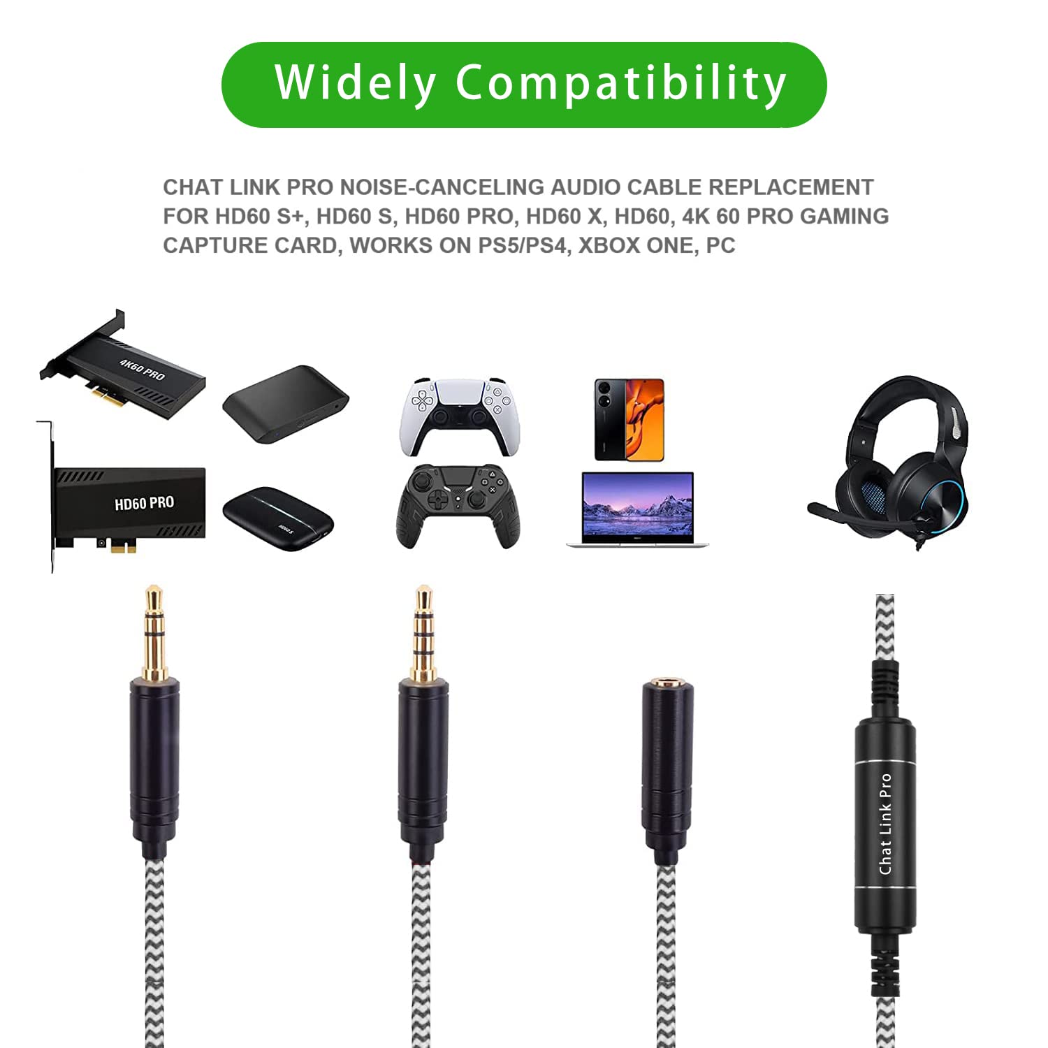 Uberwith HD60 S+ Chat Link Pro Cable Replacement for Elgato HD60 S/S+, HD60 X, HD60PRO Game Capture Card, Party Chat Adapter for Xbox One and PS5, PS4,with in-line Isolator