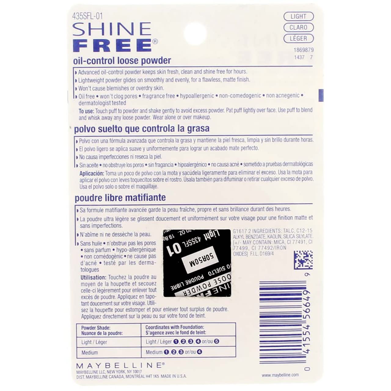 Maybelline New York Shine Free Oil Control Loose Powder Light [210] 0.7 oz.