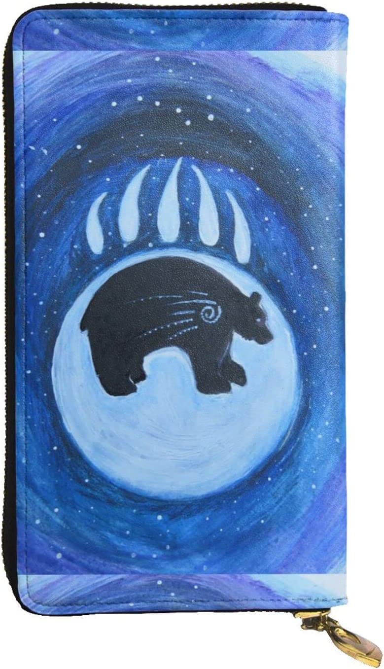 Women Zip Around Long Wallet Bear Clan Native American Printed Credit Card Holder Purse
