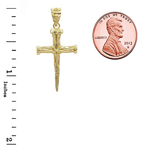 Polished 10K Yellow Gold Nail Cross Christian Faith Pendant Charm Necklace