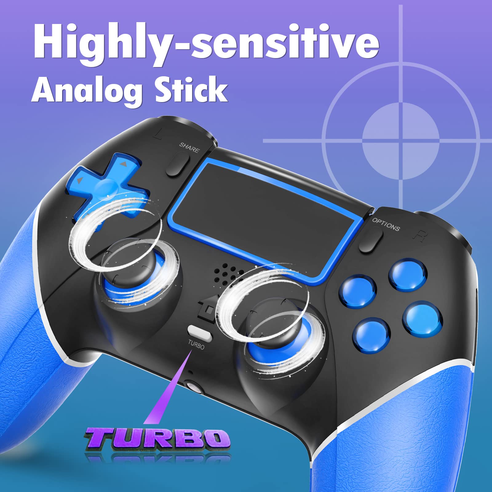 TERIOS Gaming Pro Controller Compatible with PS4,Pro,Slim - Wireless Controller with Built-in Speakers/Precise Joysticks/Turbo/Advanced Buttons Programming, and 1200mAh Rechargeable Battery(Blue)