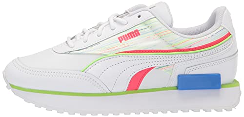 PUMA womens Future Rider Sneaker, Puma White-sunblaze-green Glare, 10 US