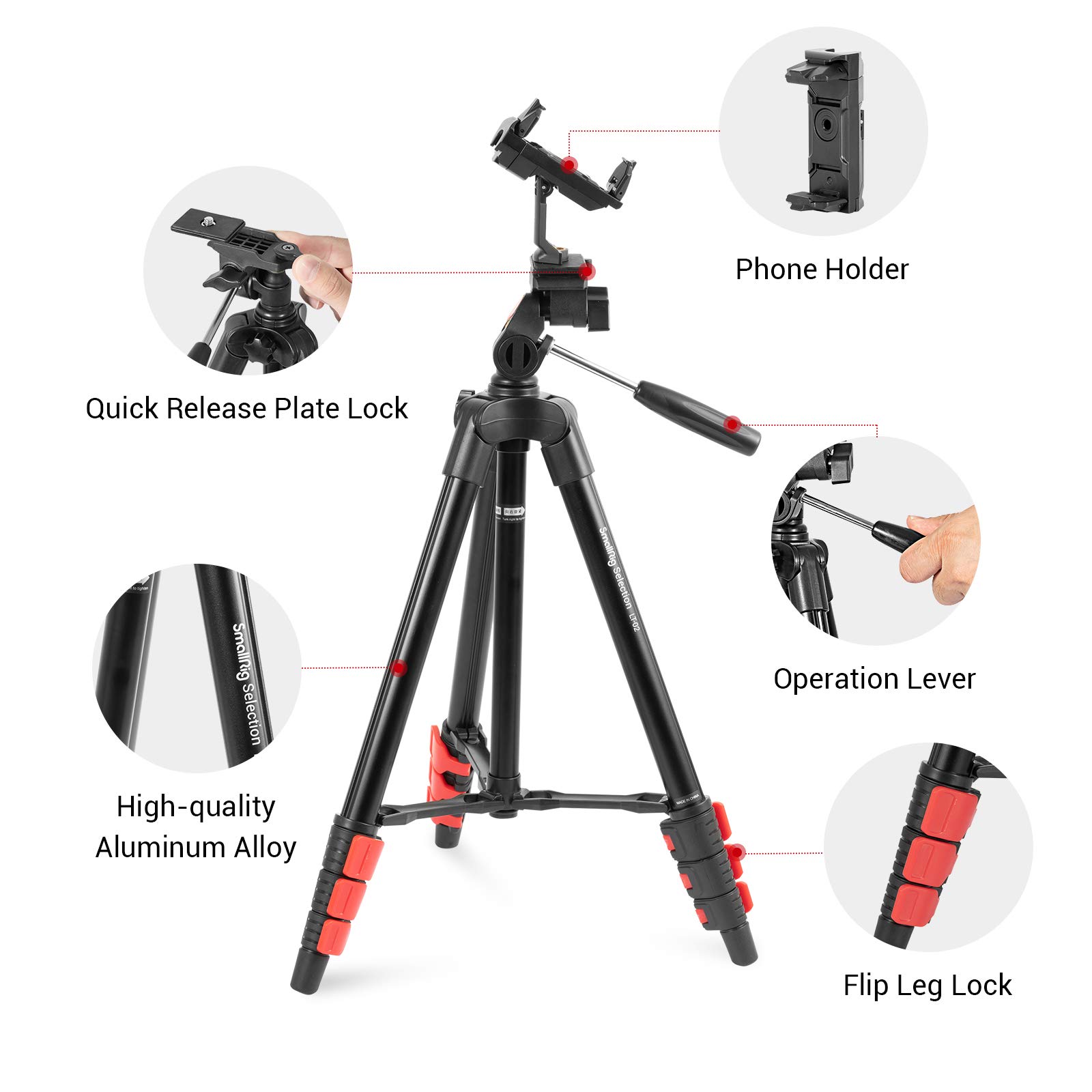 Phone Tripod, SmallRig Selection 47 Inch Lightweight Aluminum Travel Camera Tripod with Phone Holde & Bluetooth Remote, Max Load 4.4 Lbs, Compatible with for Mirrorless/Gopro/DSLR Camera LT-02 3254