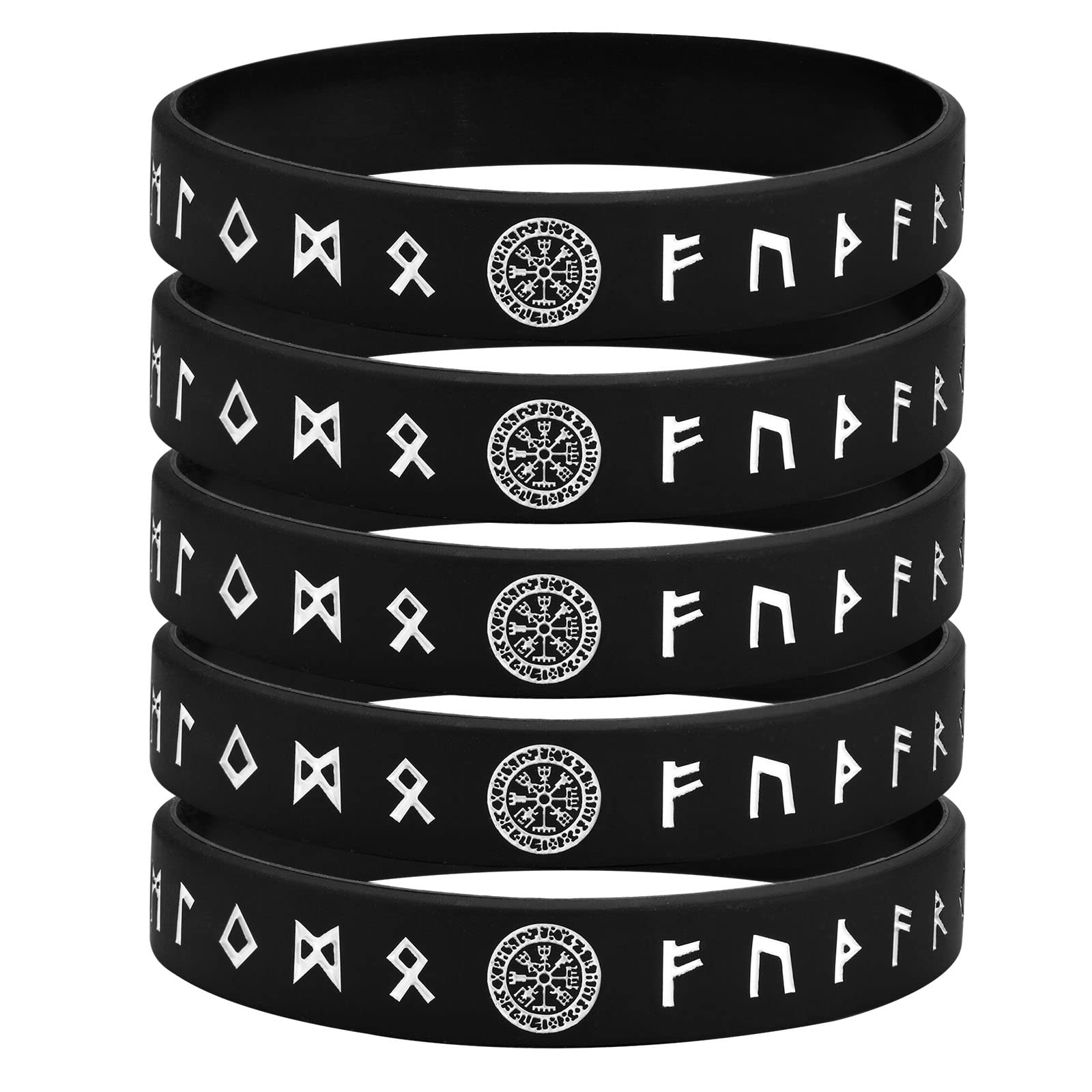 MEALGUET 5 Pieces Viking Bracelet for Men : Black Nordic Viking Runes Wristband Bangle Bracelet for Men Women, Silicone Rubber Band Comfort Fit Viking Jewelry,Black