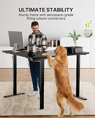 Marsail Corner Stand Up Desk Adjustable Height with 4-in 1 Electical Outlet, L Shaped Electric Standing Desk with Headphone Hook, Stand up Desk for Home Office Sturdy Writing Workstation Black