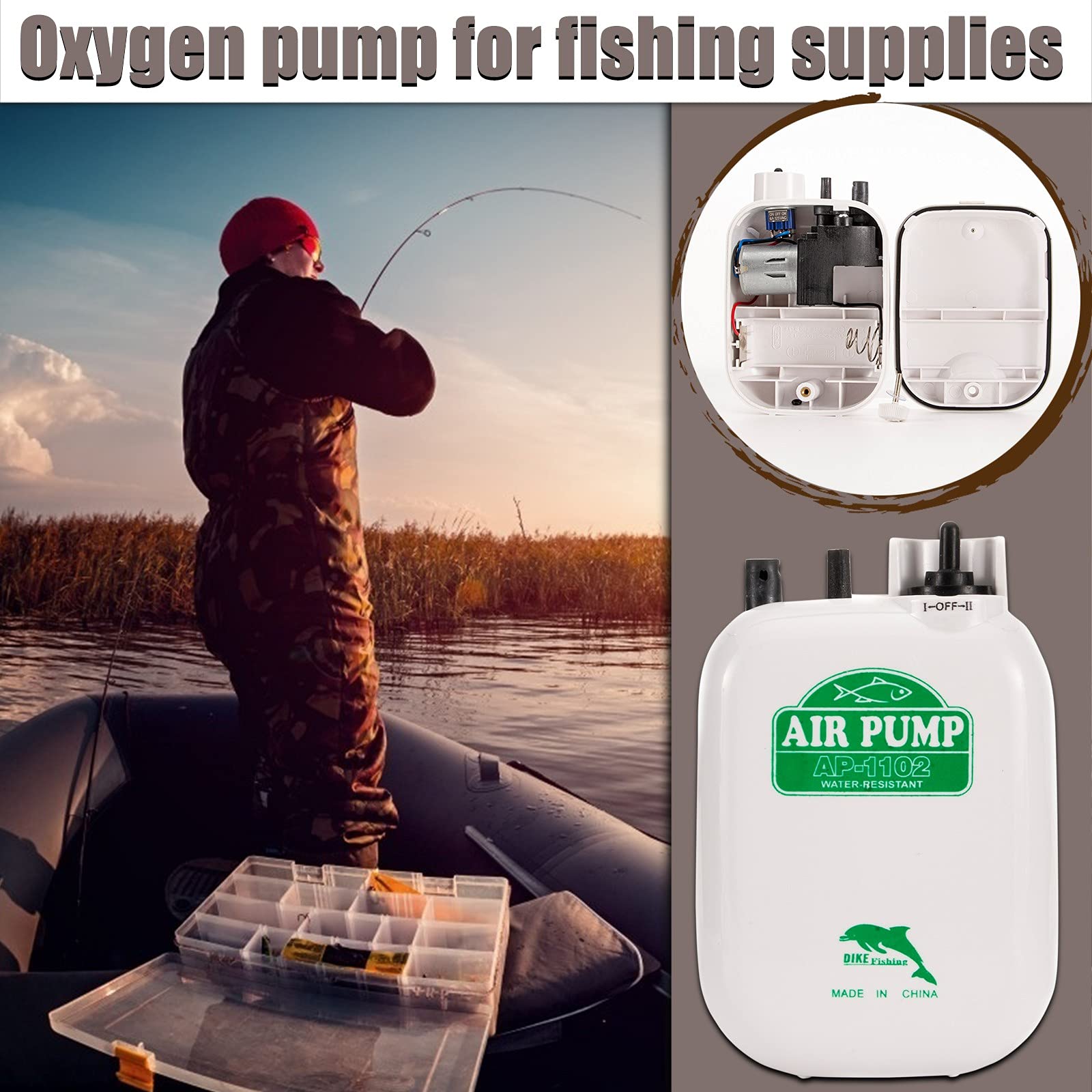 Tackle Bundle Battery Oxygen Pump Small Dry Portable Oxygen Fishing Pump Outdoor Fishing (White, One Size)