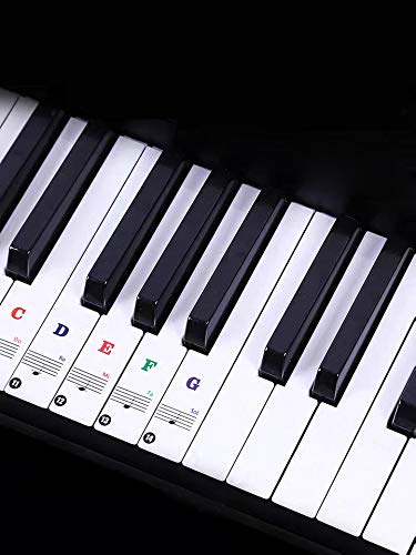 Piano Keyboard Stickers for 88/61/54/49 Key. Colorful Large Bold Letter Piano Stickers Perfect for Kids Learning Piano. Multi-Color, Transparent and Removable