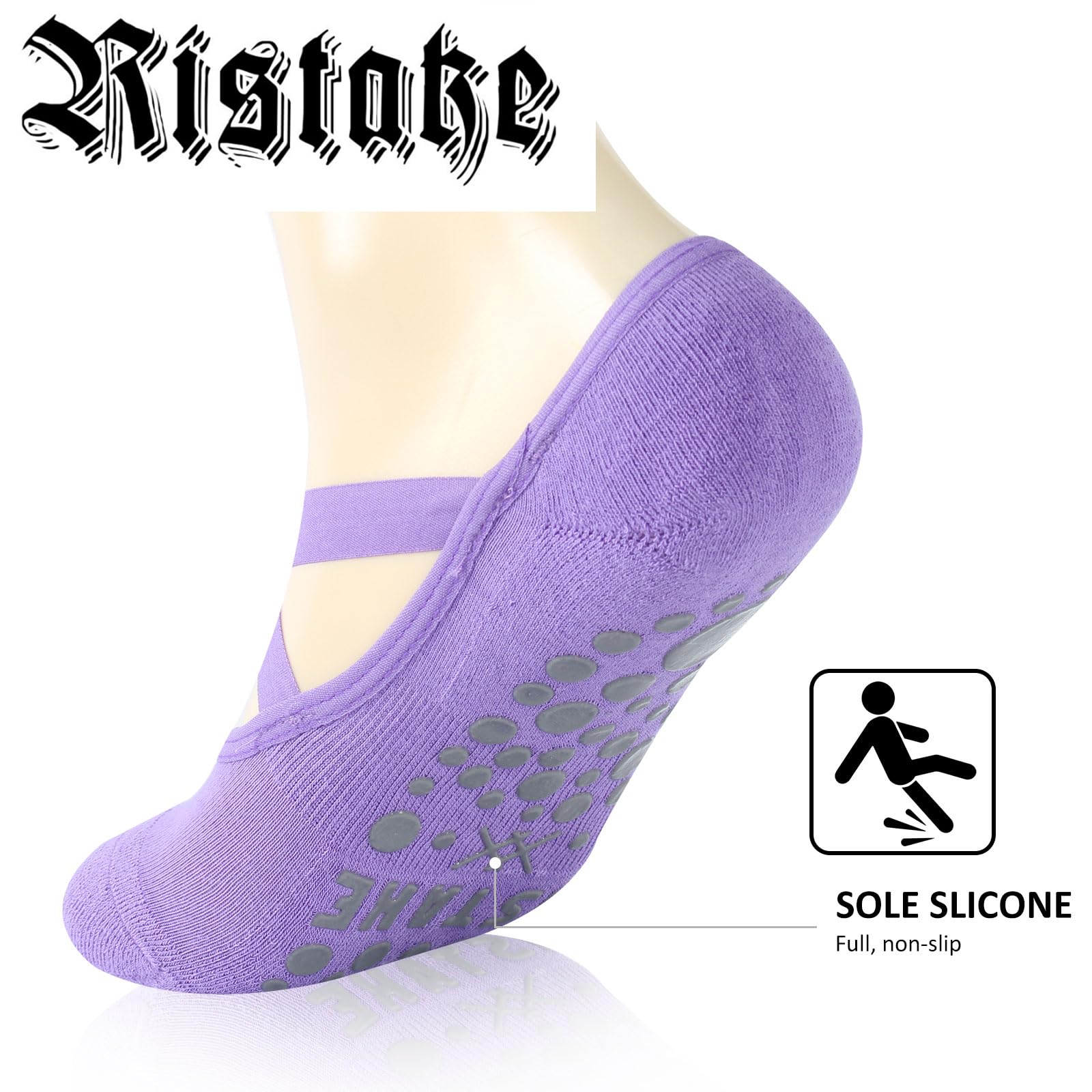 Ristake Yoga Socks, Womens Compression Cotton Sticky Hiking Running Socks for Pilates 3 Pairs Skid Proof Barre Pilates Socks with Grips
