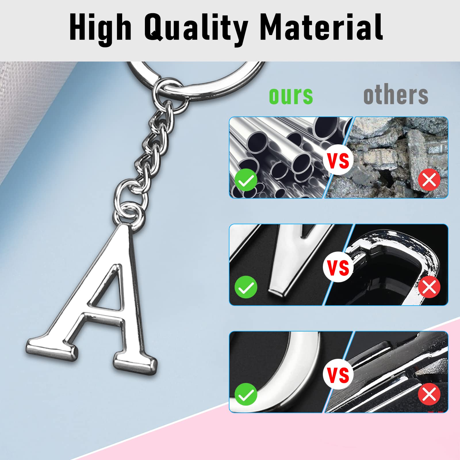 TEWENE Letter A-Z Keychain Stainless Steel Alphabet Initial Pendant with Key Ring & Bag Clip Buckle, Key Chain for Women Men DIY Personalized Gift Accessories