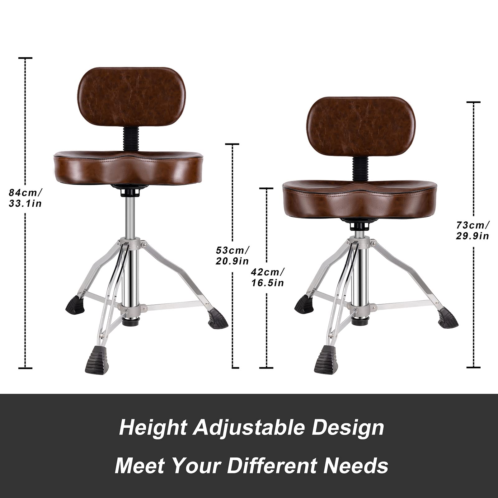 TENTOTEN Drum Throne with Backrest, Padded Drum Chair with Back Hydraulic Drum Throne Height Adjustable Drum Stool with Stable Bass Comfortable Seat for Drummers,Guitar Players