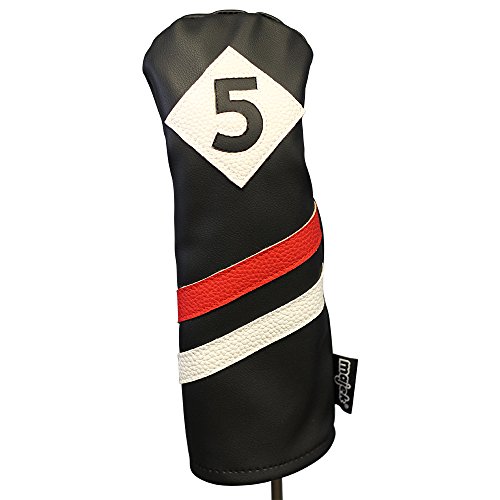 Majek Retro Golf Headcover Black Red and White Vintage Leather Style #5 Fairway Wood Head Cover Classic Look