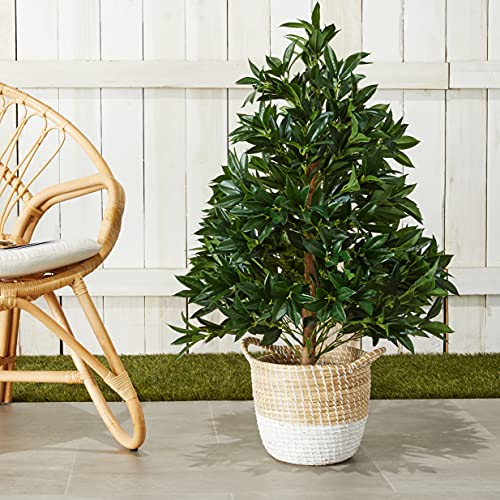 Nearly Natural 3-Ft. Bay Leaf Artificial Topiary UV Resistant (Indoor/Outdoor) Silk Trees, Green